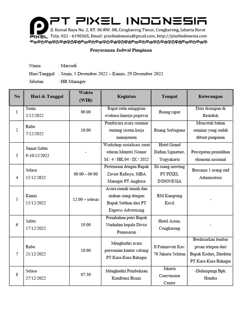 03 - LEMBAR KERJA - Agenda Pimpinan & Timetable | PDF