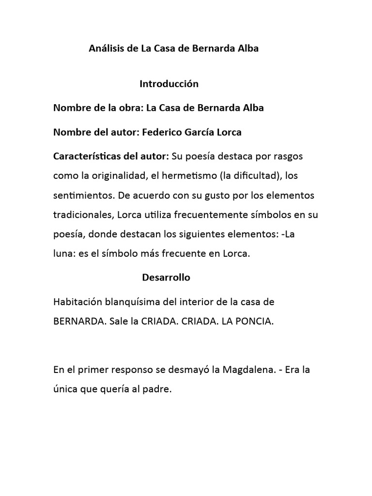 Análisis de La Casa de Bernarda Alba | PDF