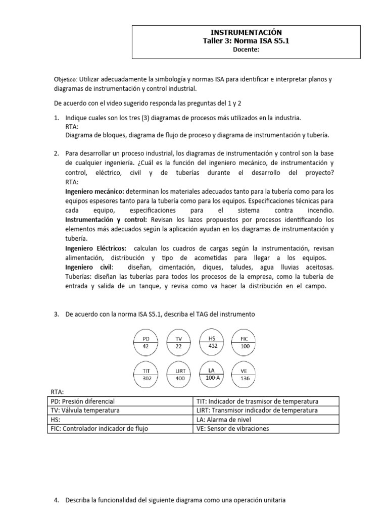 Taller 5 Norma ISA S5.1 | PDF | Bomba | Ingenieria Eléctrica