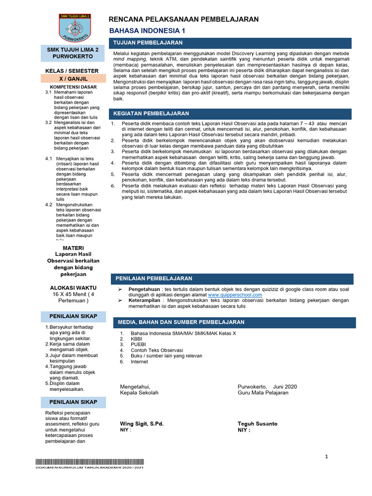 RPP BAHASA INDONESIA X (Dok 3) - Teguh Susanto | PDF