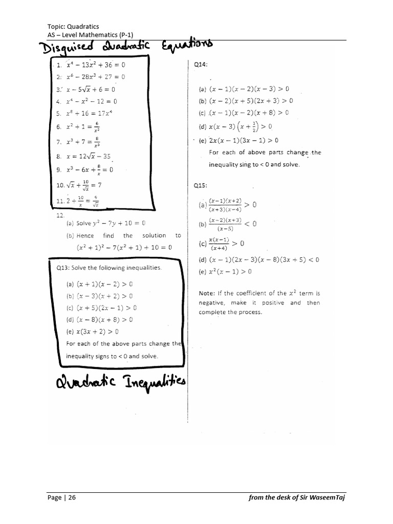 Disguised Quadratic Equations | PDF