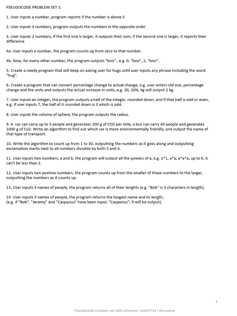 Pseudocode Problem Set Solutions | PDF