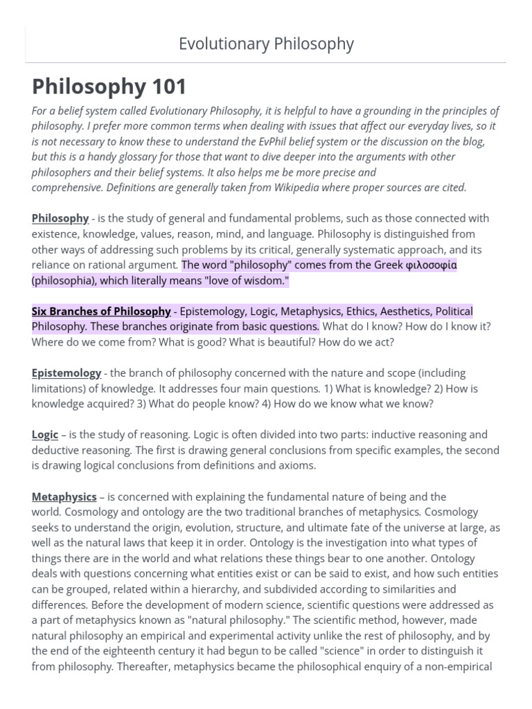 Philosophy 101 - Evolutionary Philosophy | PDF