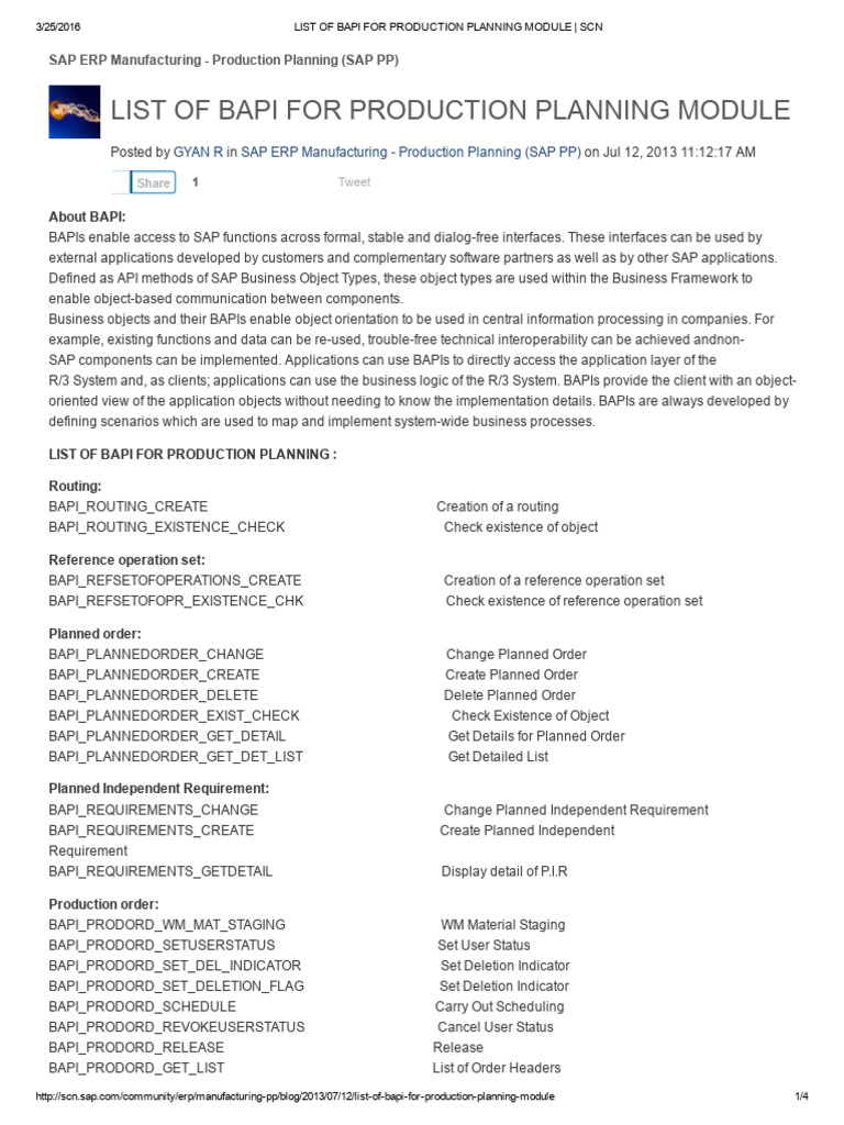 List of Bapi For Production Planning Module - SCN | PDF | Computer Engineering | Computing