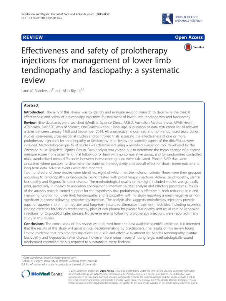 Effectiveness and Safety of Prolotherapy Injections For Management of ...
