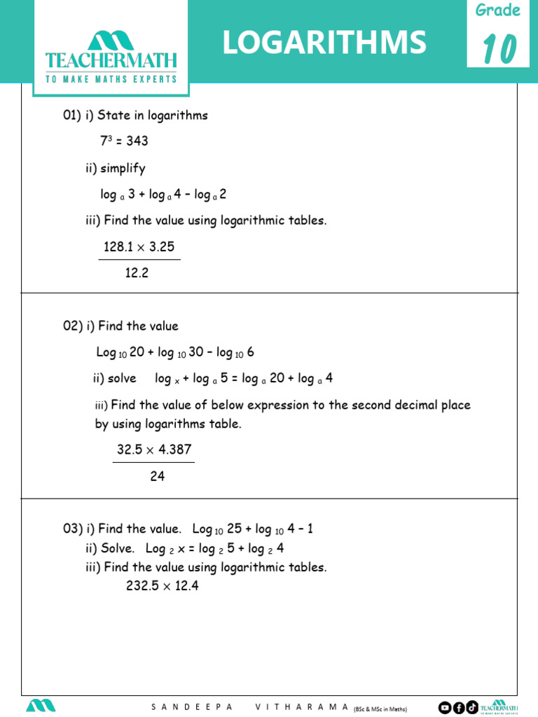 Logarithm Grade 10 | PDF | Logarithm | Functions And Mappings