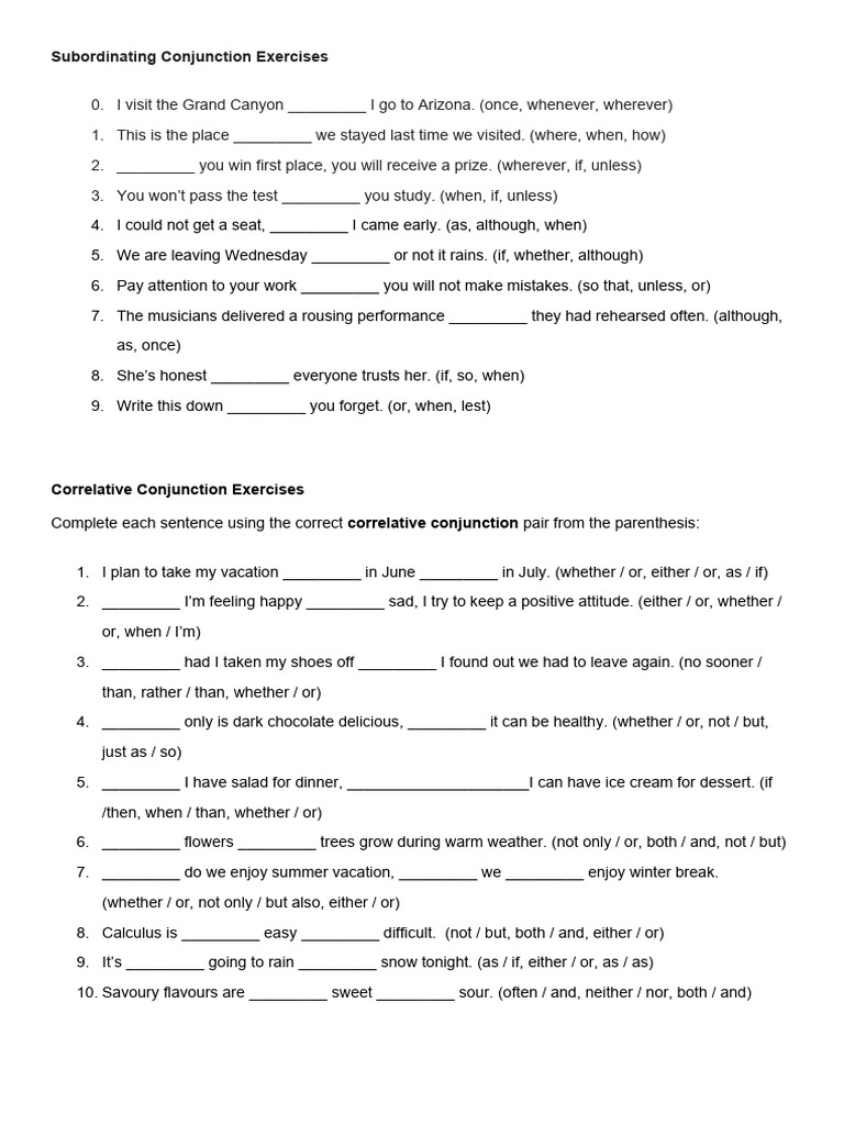 Conjunction Exercises | PDF