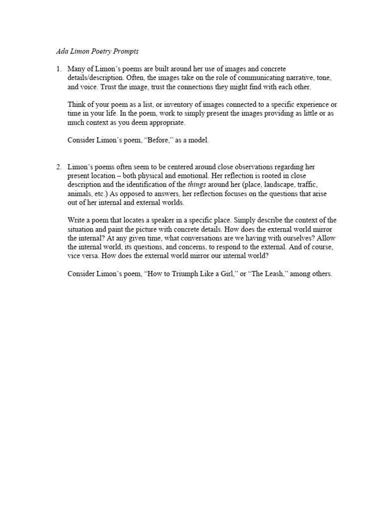 Ada Limon Poetry Prompts | PDF