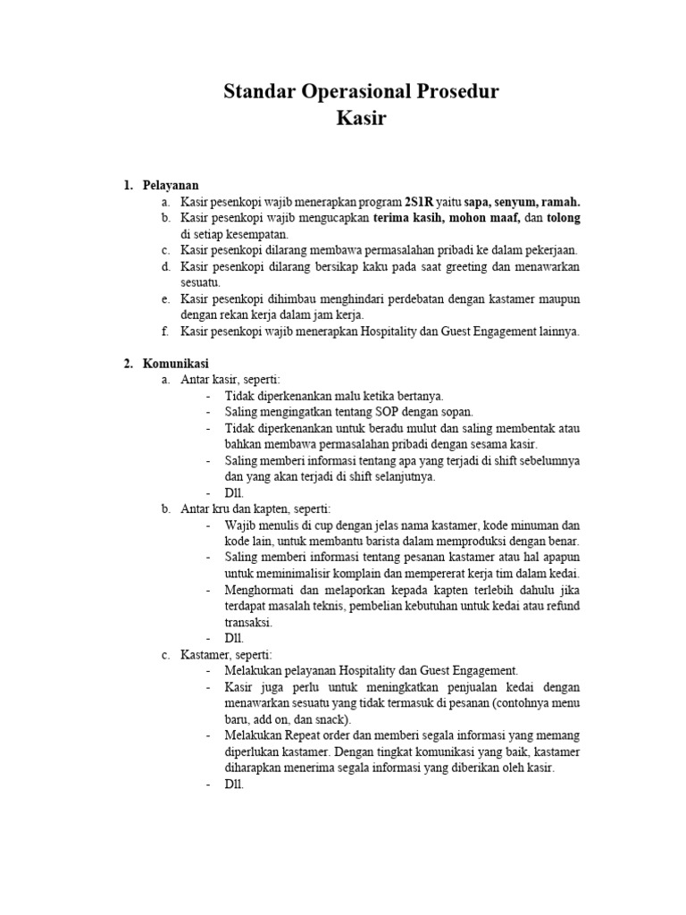 Sop Kasir Revisi | PDF