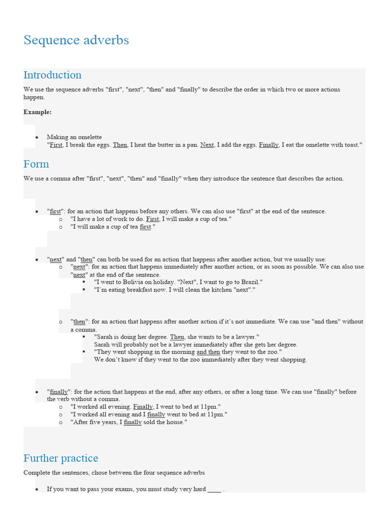 Sequence Adverbs | PDF | Foods | Food And Drink