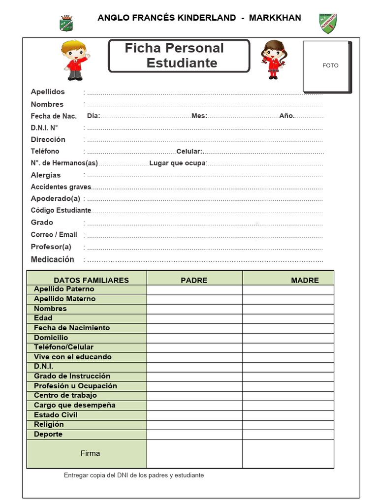 Ficha Personal Del Estudiante Me 2023 | PDF