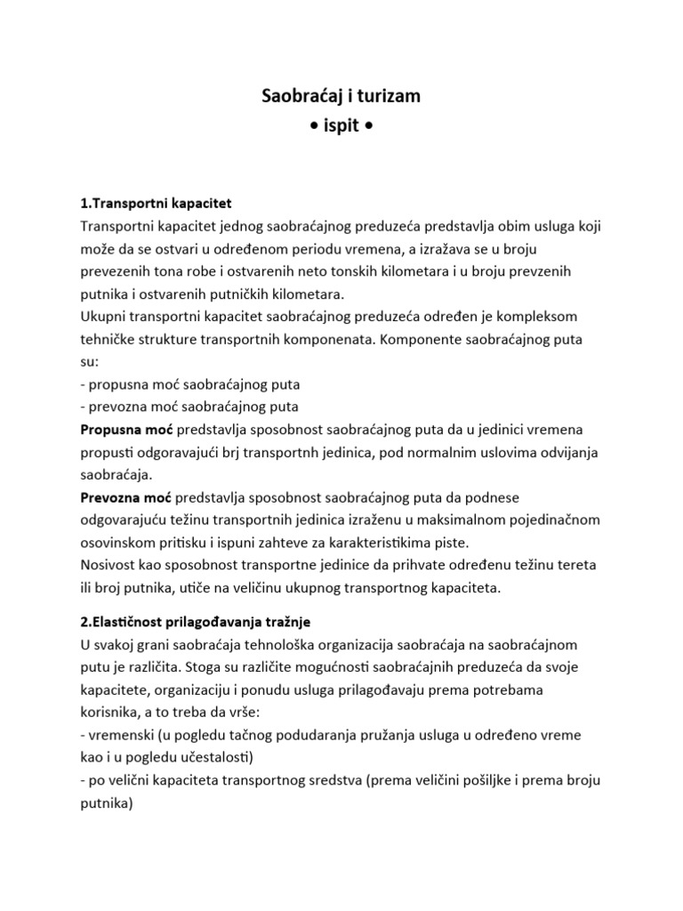 Saobraćaj I Turizam Ispit | PDF