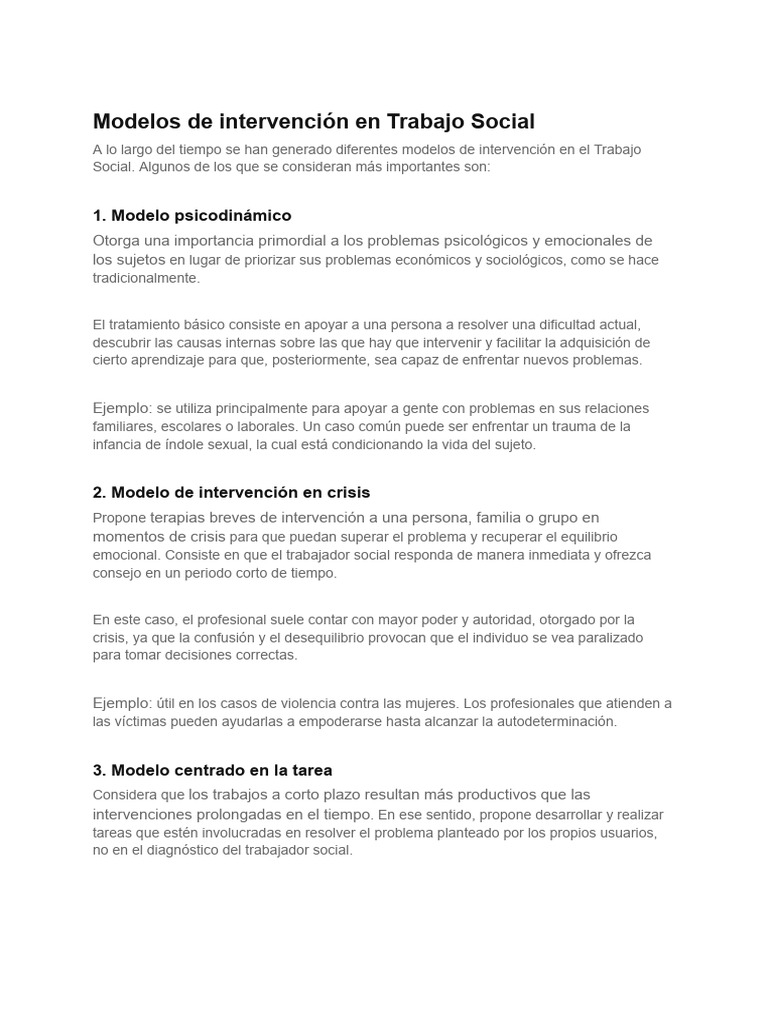 Modelos de Intervención en Trabajo Social T-40 | PDF