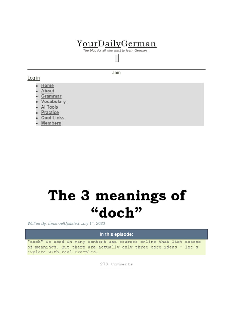 Understanding "Doch" in German Usage | PDF