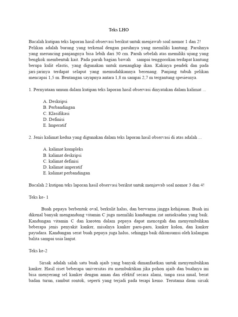 Teks LHO | PDF | Seni & Disiplin Bahasa | Sains & Matematika