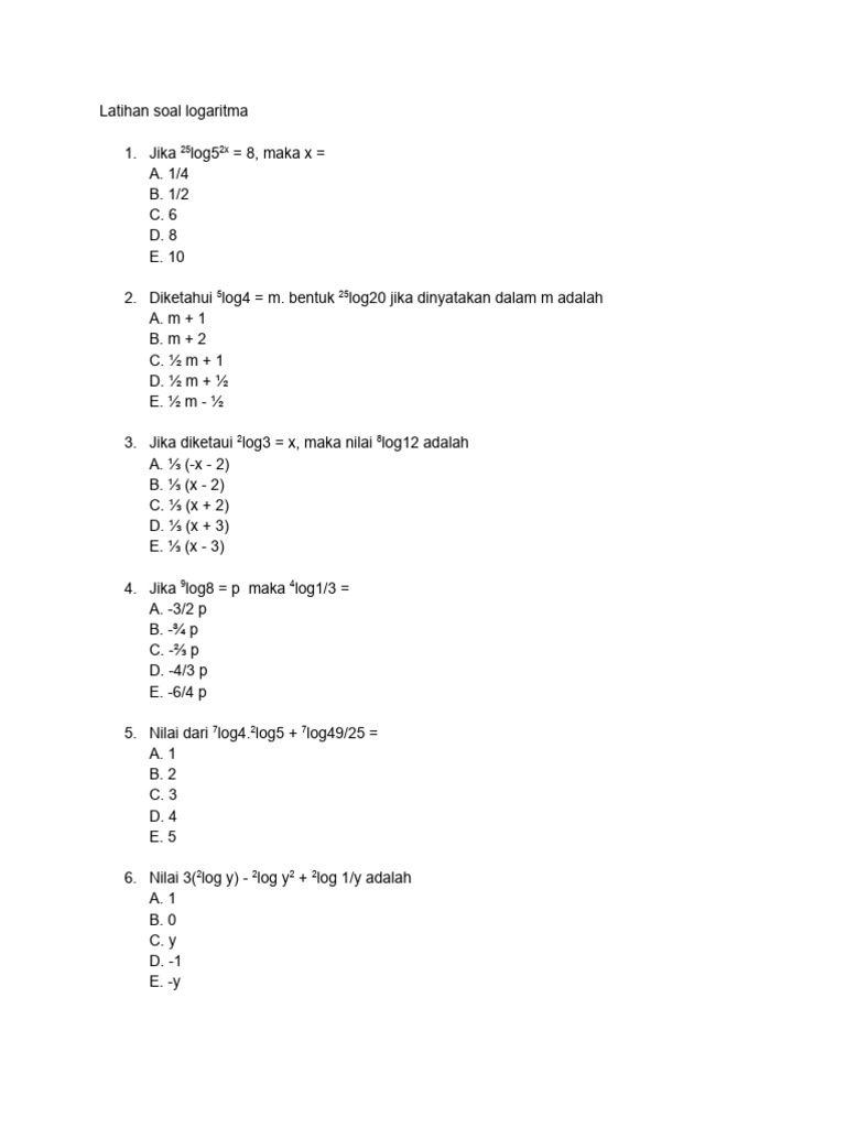 Latihan Soal Logaritma | PDF
