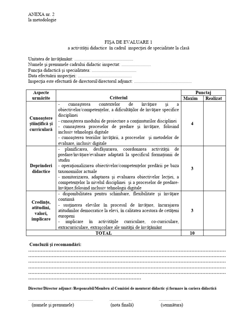 Fise de Evaluare Definitivat 2024 | PDF
