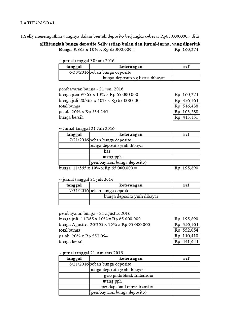 Latihan Soal Deposito dan Jurnal | PDF | Pengelolaan Keuangan & Uang | Hukum