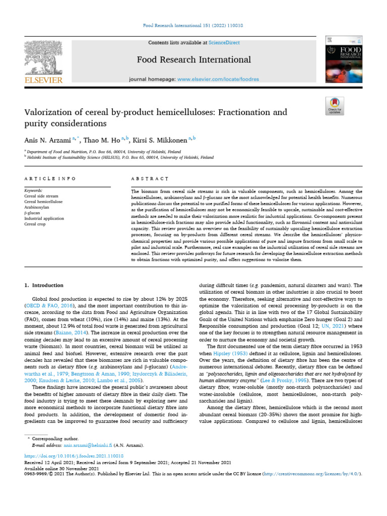 Valorization of Cereal By-Product Hemicelluloses Fractionation and Purity Considerations | PDF ...