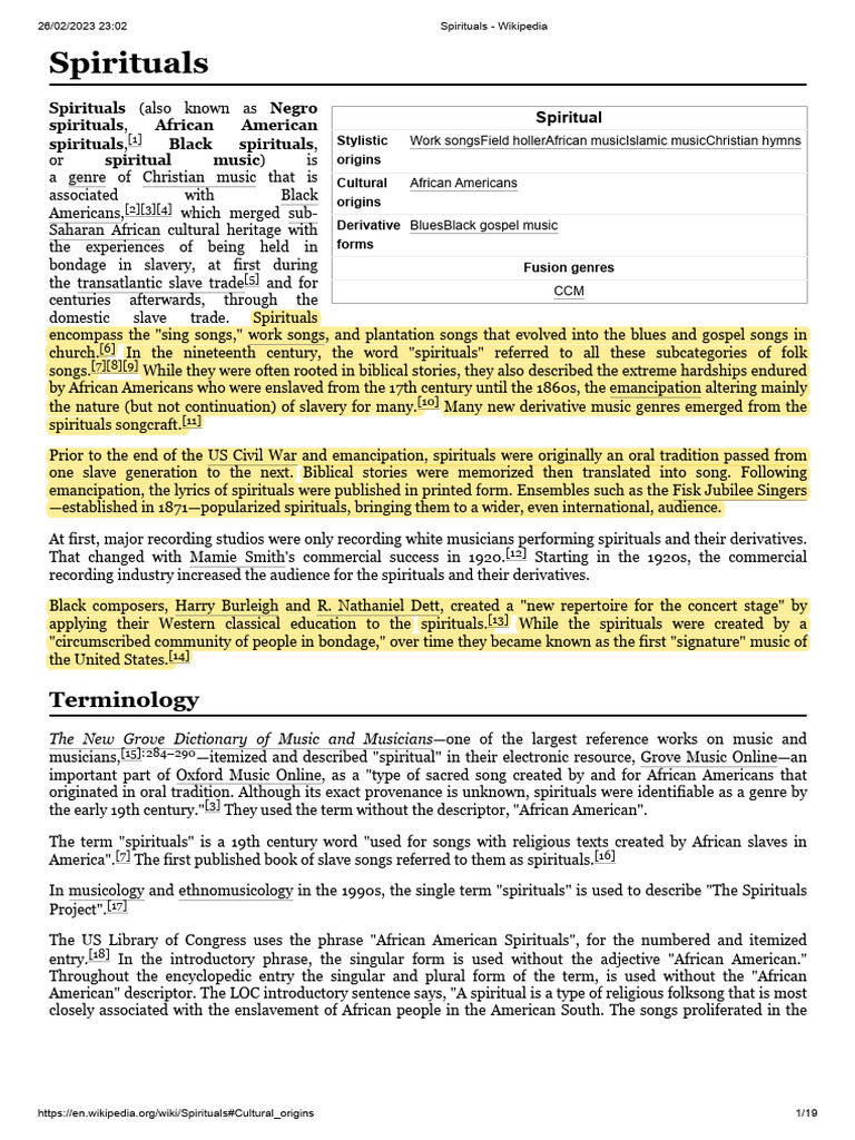 Spirituals - Wikipedia | PDF
