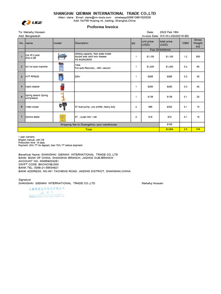 Quotation For Tyre Center 2022 | PDF
