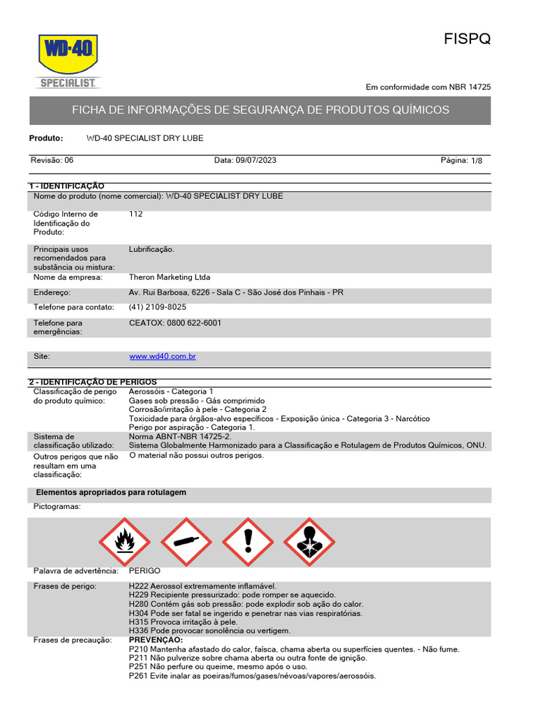 FISPQ WD-40: Segurança e Manuseio | PDF