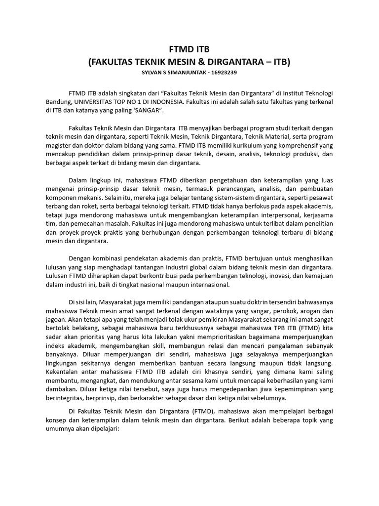 Essay 1000 Kata FTMD Itb - Sylvan | PDF | Seni