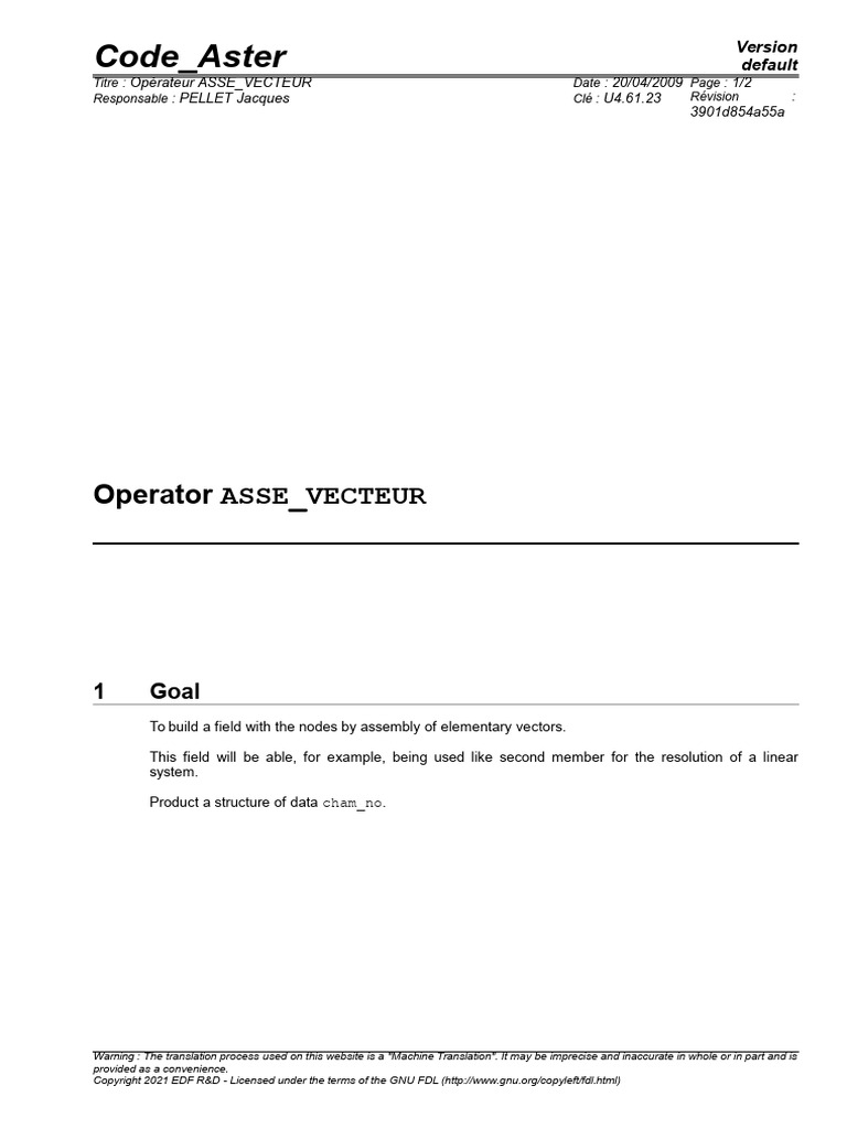 Code - Aster: Operator ASSE - VECTEUR | PDF