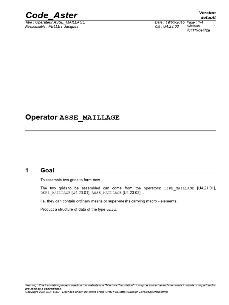 Code - Aster: Operator ASSE - MAILLAGE | PDF