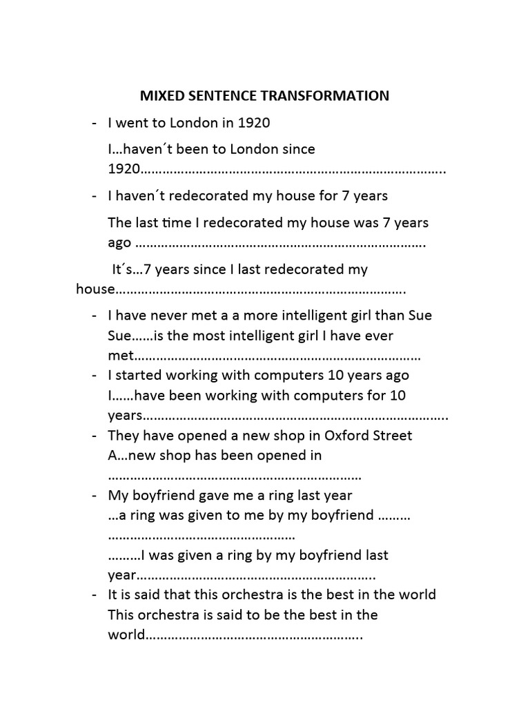 Mixed Sentence Transformation | PDF | Home & Garden