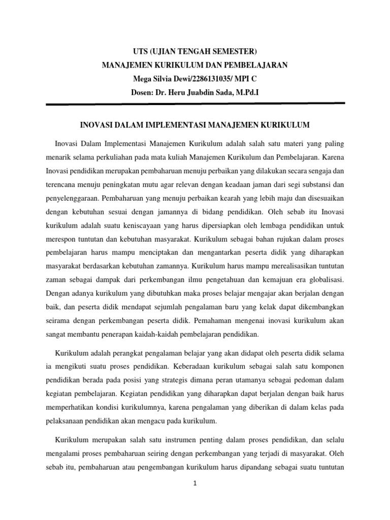 UTS Manajemen Kurikulum Mega Silvia | PDF