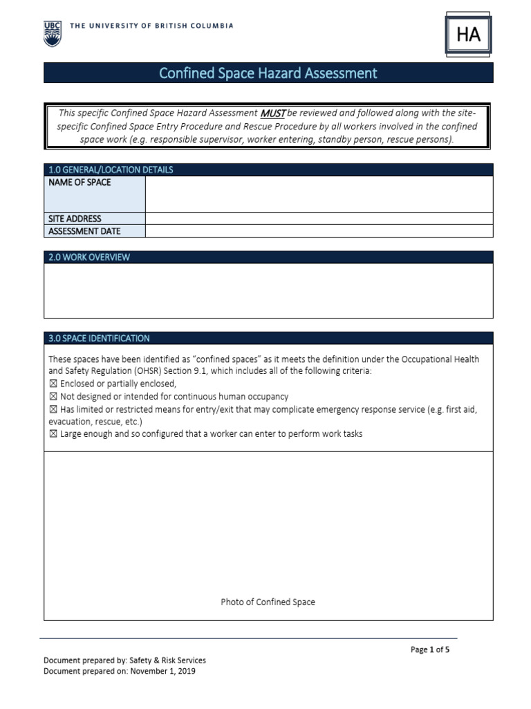 Confined Space Hazard Assessment Template | PDF