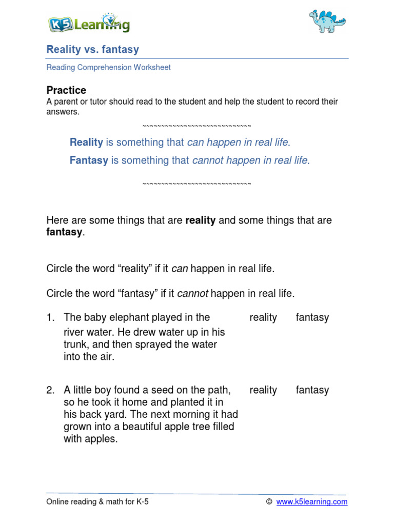 2nd Grade Fantasy Vs Reality Worksheet 1 | PDF