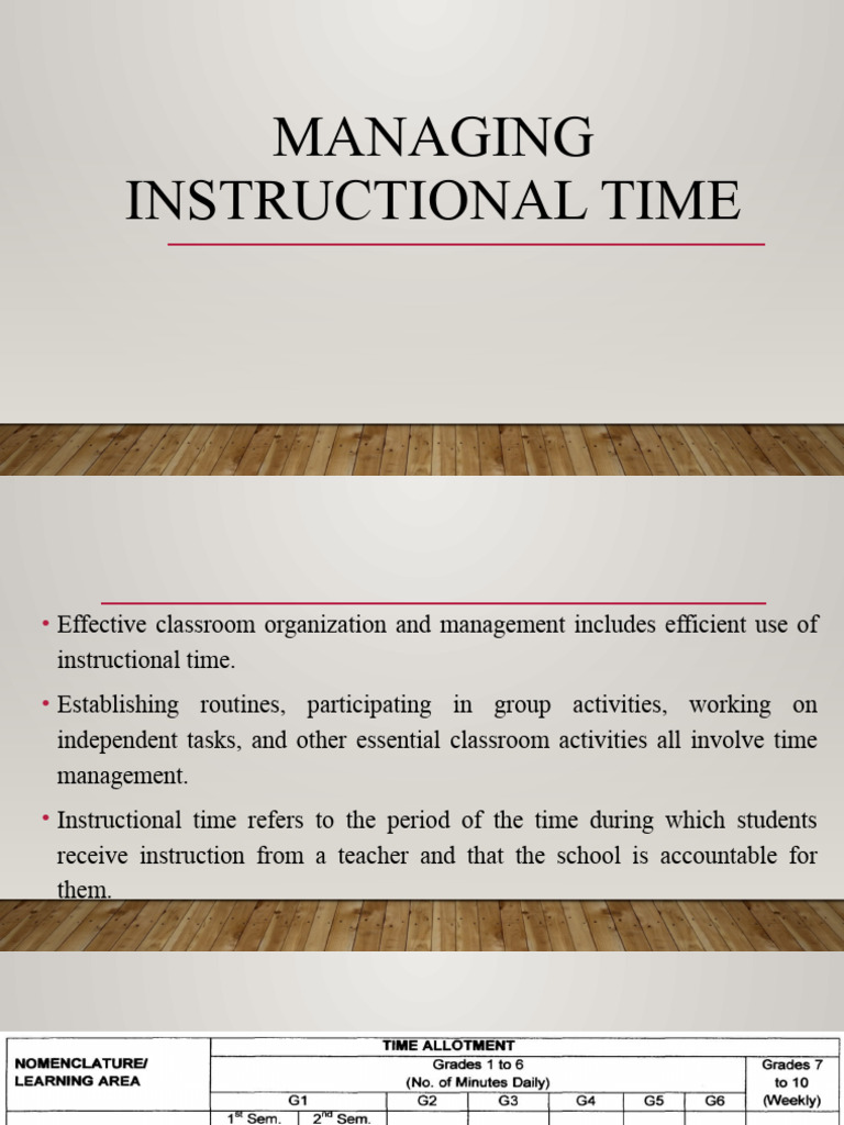 Managing-Instructional-Time | PDF | Teachers | Classroom