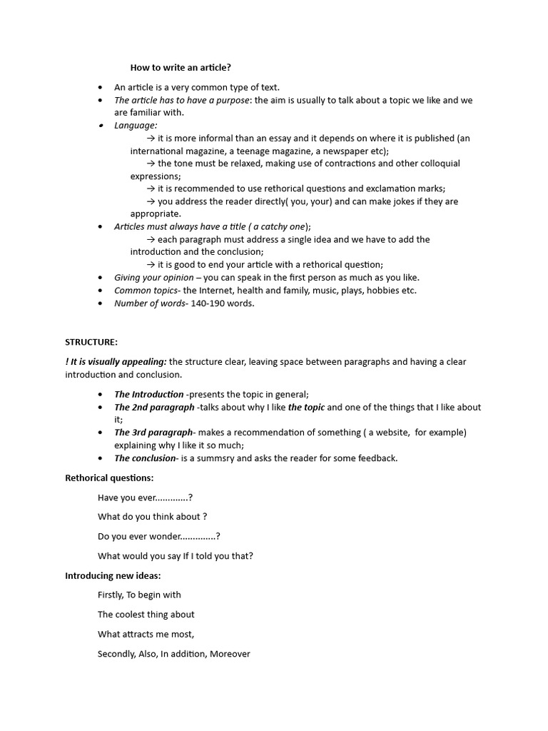 How To Write An Article PDF Paragraph Internet