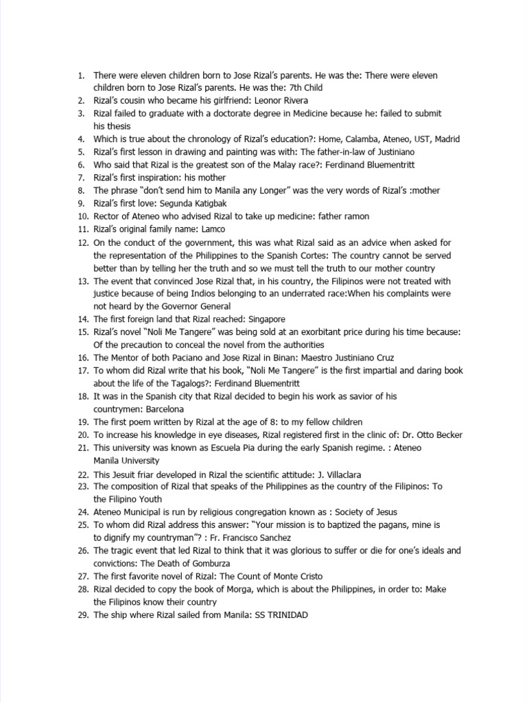 Reviewer Life and Works of Rizal | PDF | Philippines