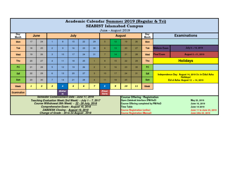 Academic Calendar Summer 2019 | PDF