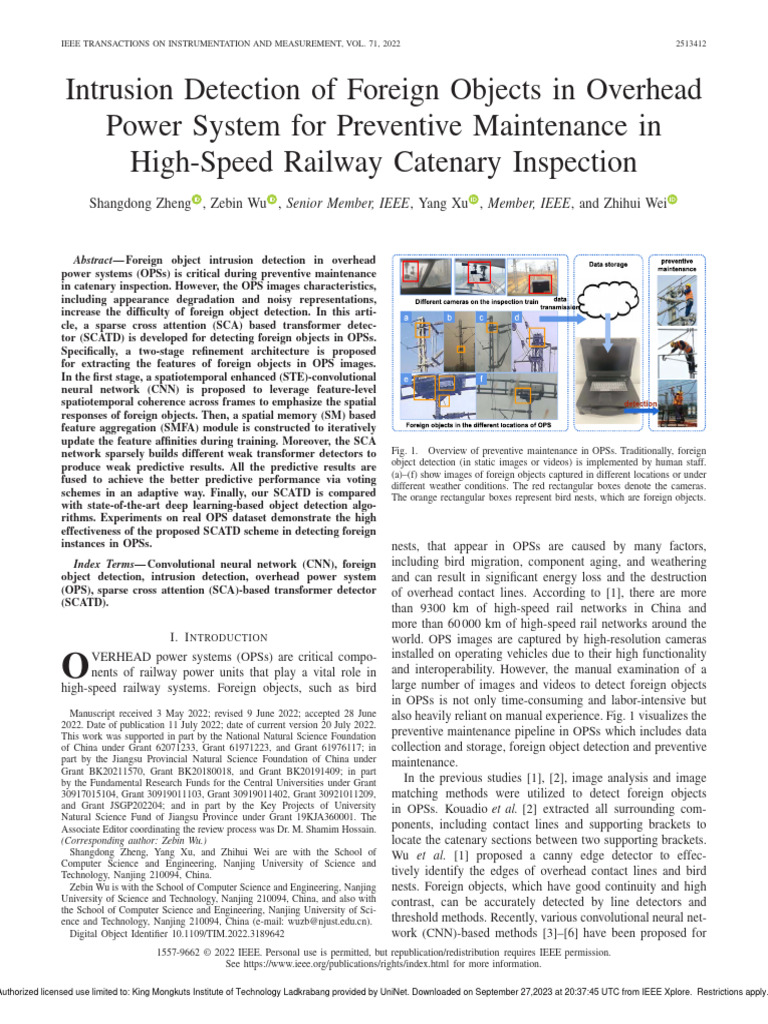 Intrusion Detection Of Foreign Objects In Overhead Power System For Preventive Maintenance In