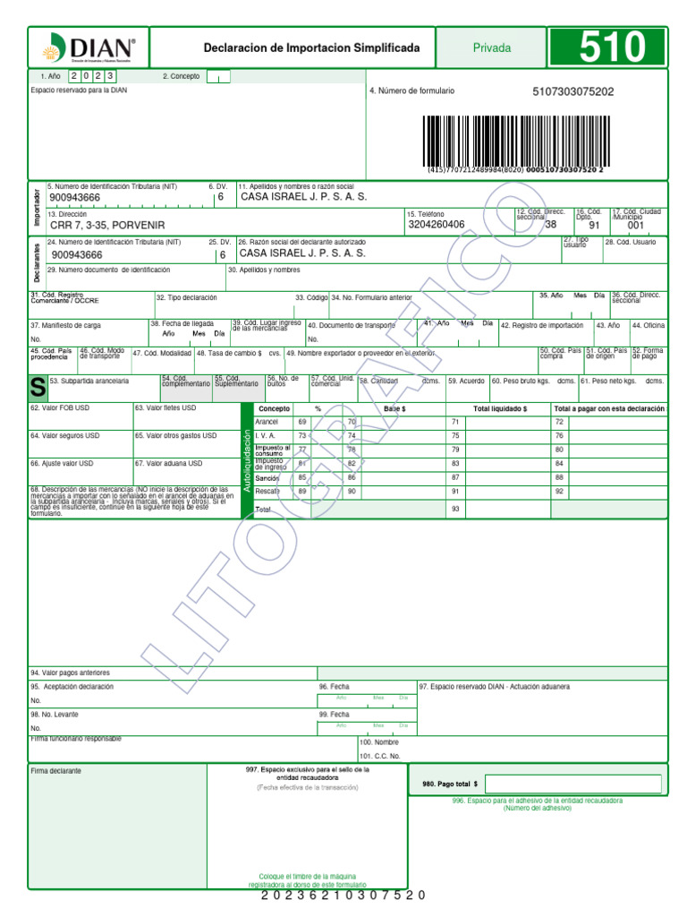 Declaracion de Importacion Simplificada | PDF