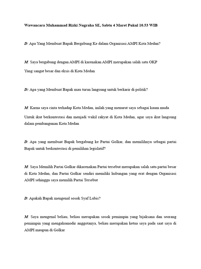 Wawancara Muhammad Rizki Nugraha SE | PDF