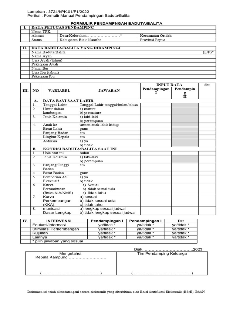 Data Form Pendampingan Baduta-Balita | PDF