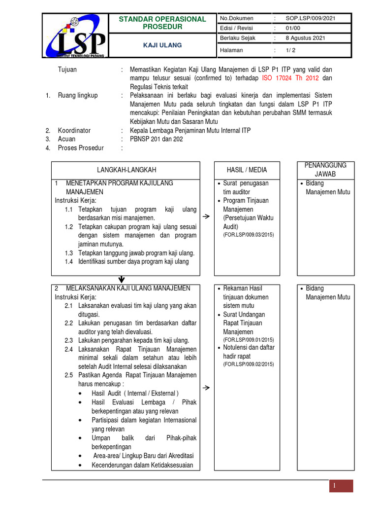 SOP Kaji Ulang Manajemen LSP P1 ITP | PDF | Bisnis | Komputer