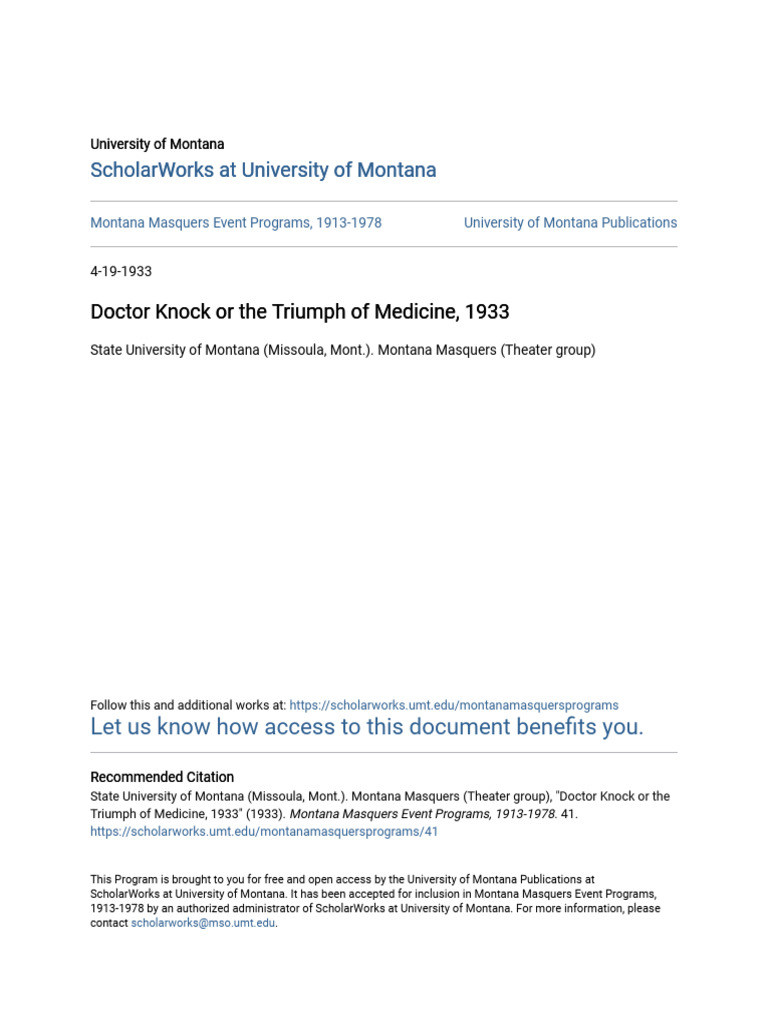 Doctor Knock or the Triumph of Medicine 1933 | PDF