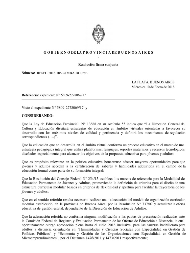 Resolución 106-18 (DGCyE) | PDF