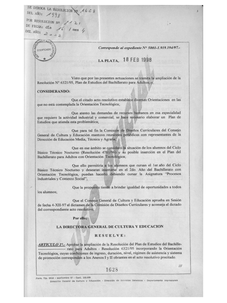 Resolución 1628-98 (DGCyE) | PDF