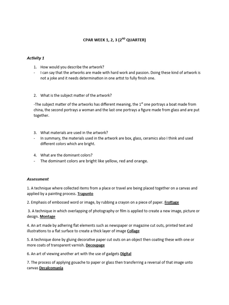 Cpar Output 2ND Q. | PDF