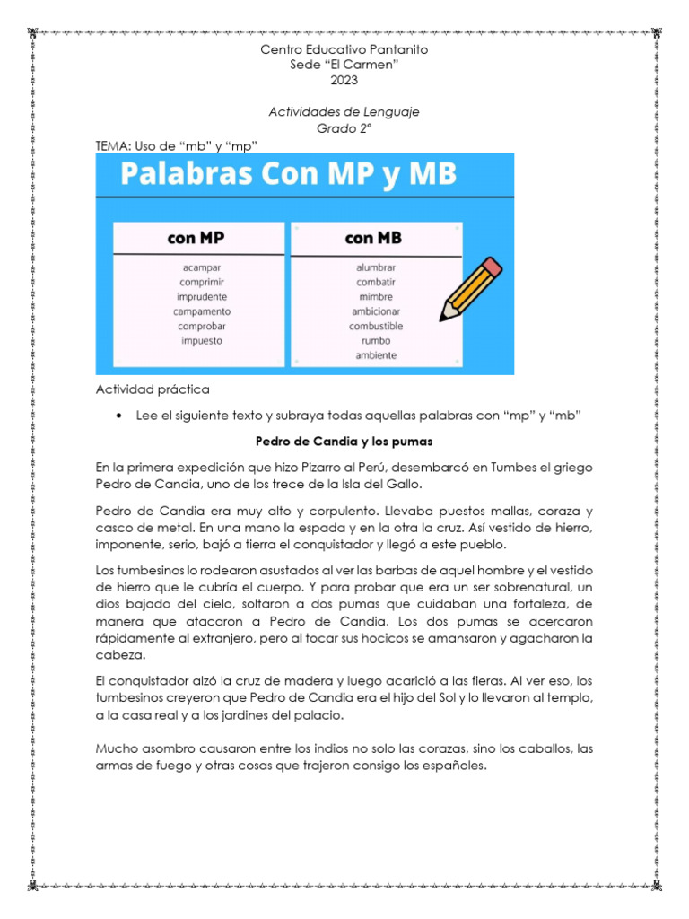 Actividades de "mb" y "mp" para Niños | PDF