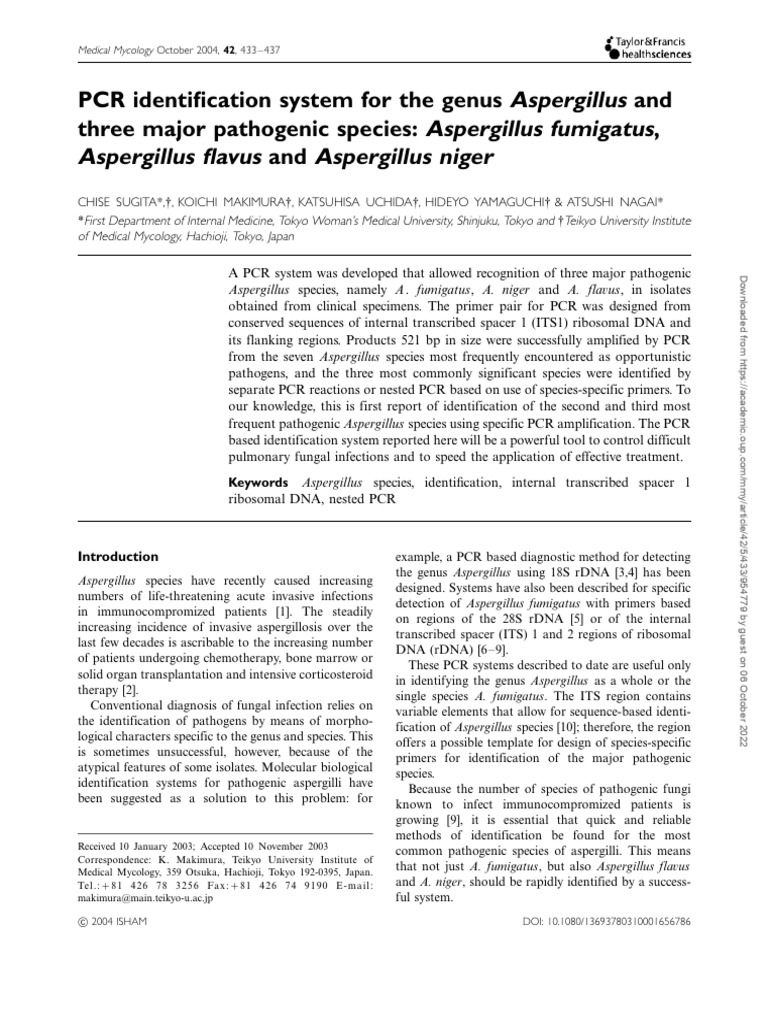 PCR Identification System For The Genus Aspergillus A | PDF | Aspergillus | Polymerase Chain ...