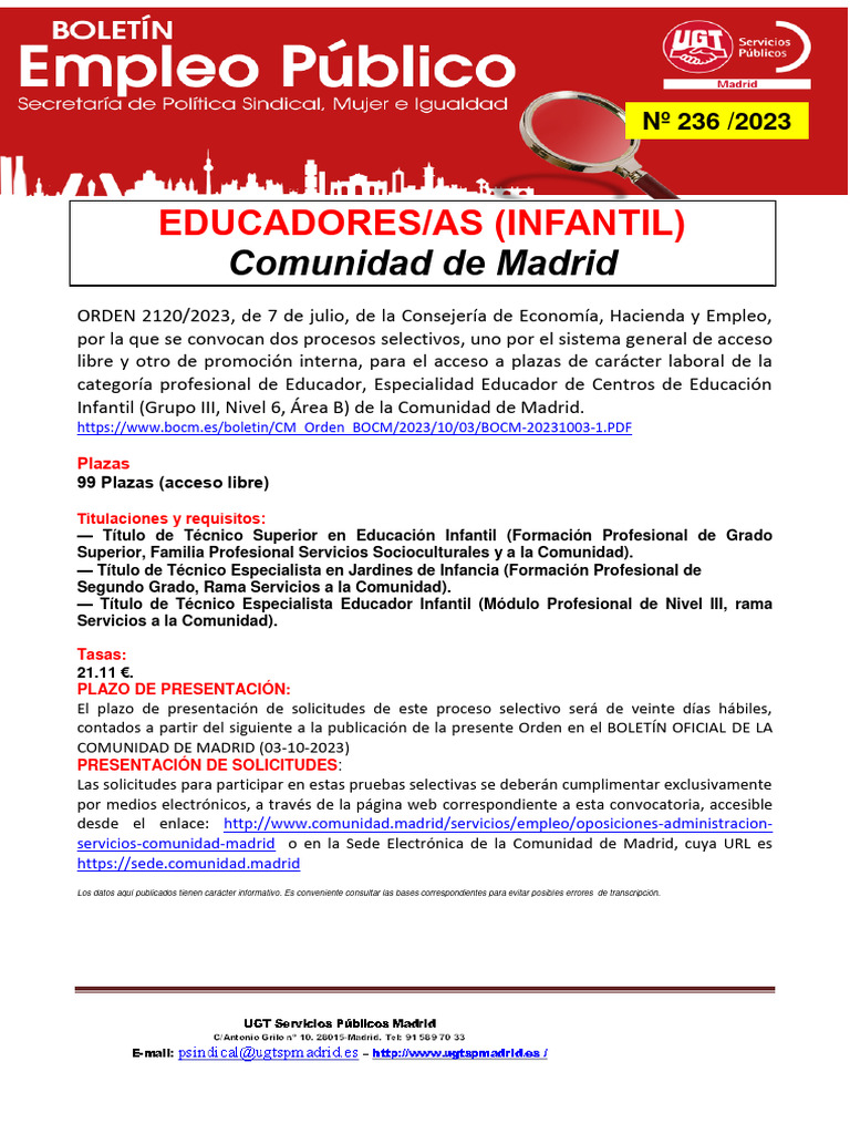236-23 Boletin Informativo Empleo Publico Educadores-As (Infantil ...