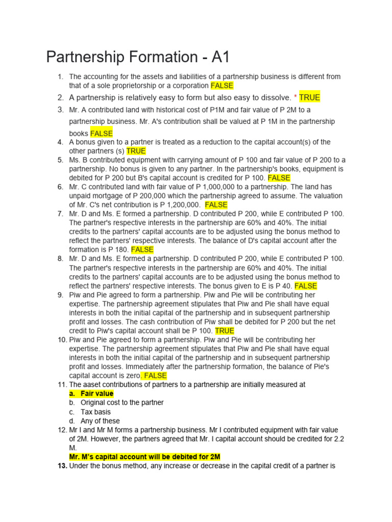 Partnership Formation - A1: 2. A Partnership Is Relatively Easy To Form ...